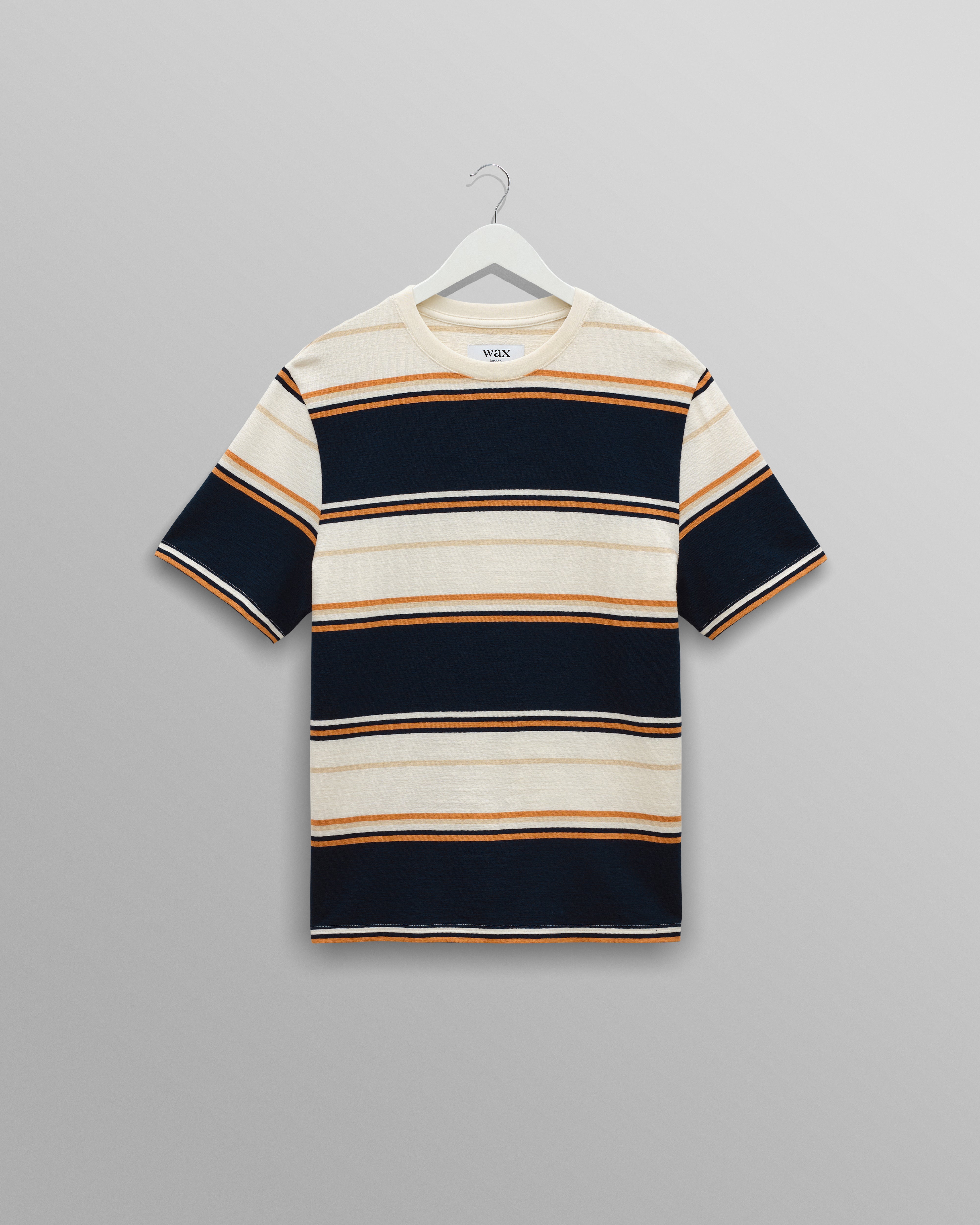 Men's Navy And Ecru Stripe Organic Cotton T-Shirt & Wax London