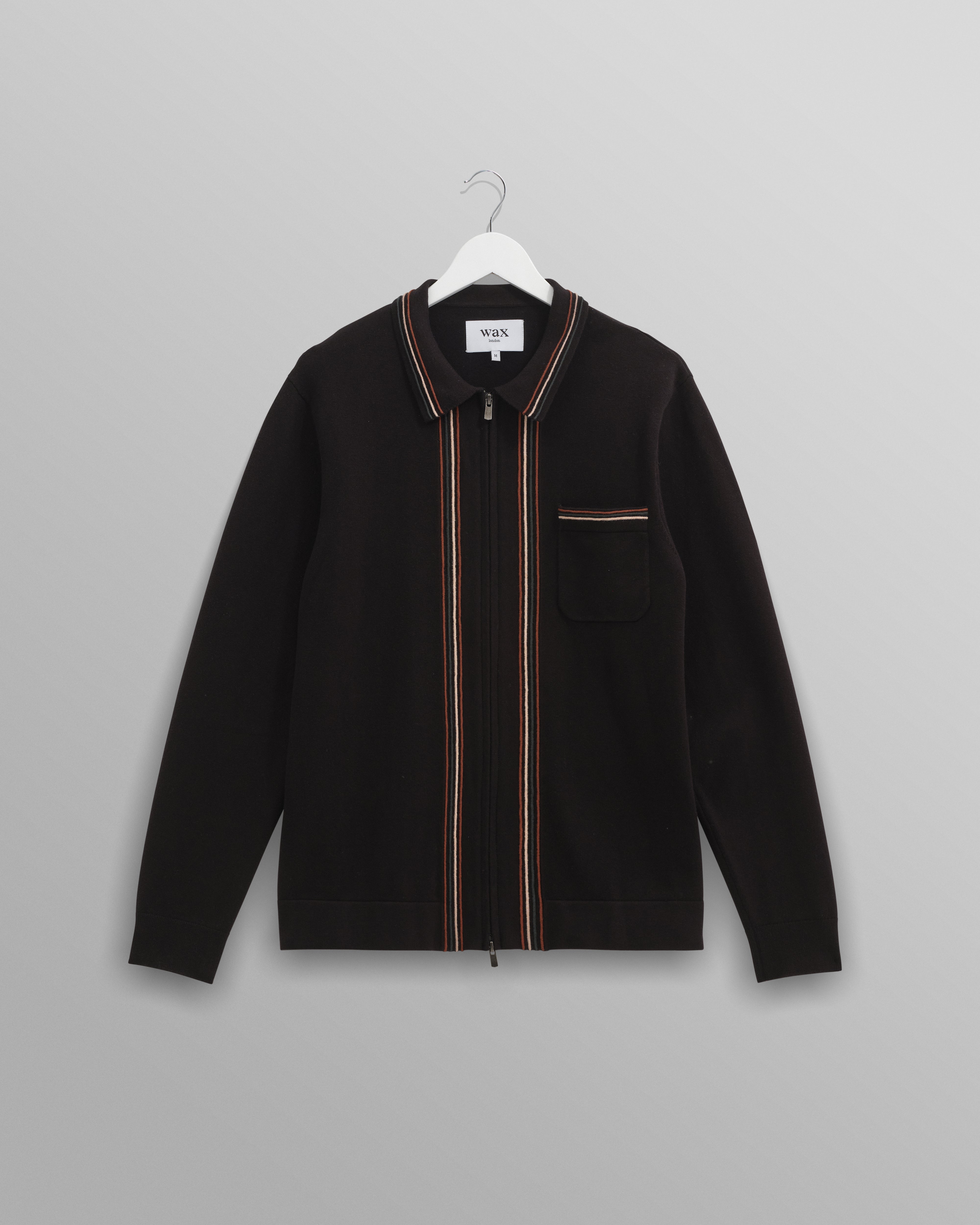 Men's Black Milano-Knit Long Sleeve Polo & Wax London