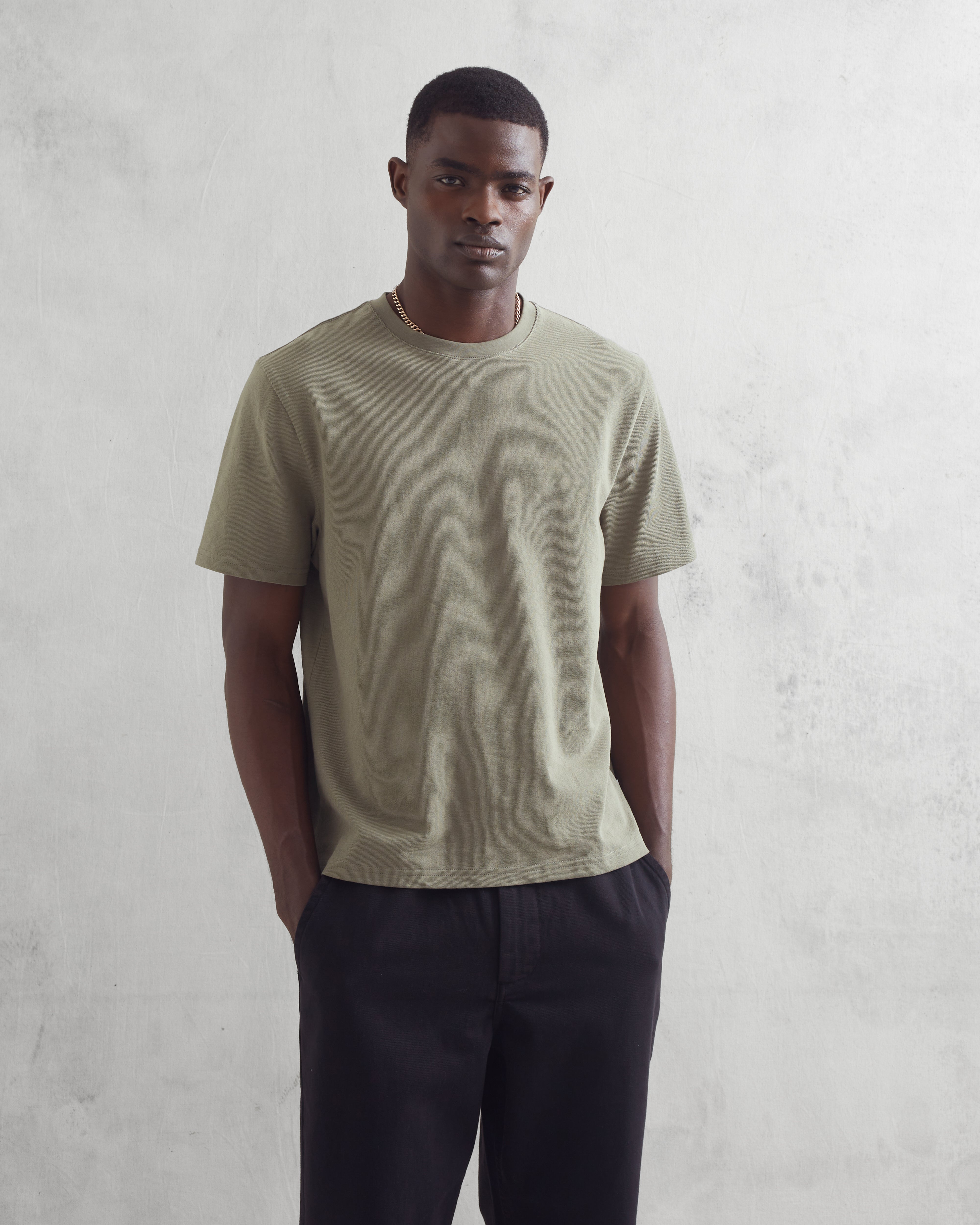 Men's Green Textured Organic Cotton T-Shirt & Wax London