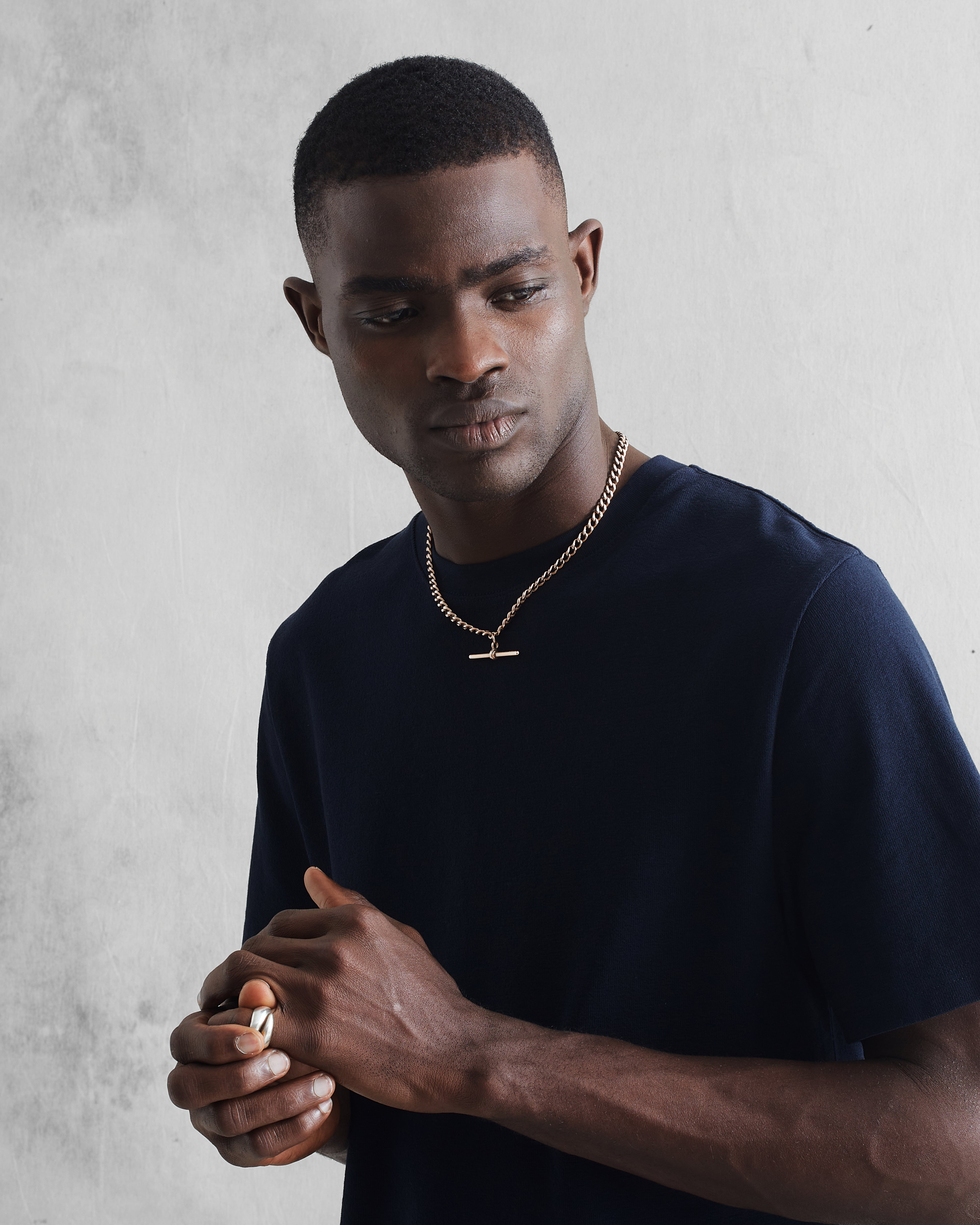 Dean - Navy Textured Organic Cotton T-Shirt & Wax London