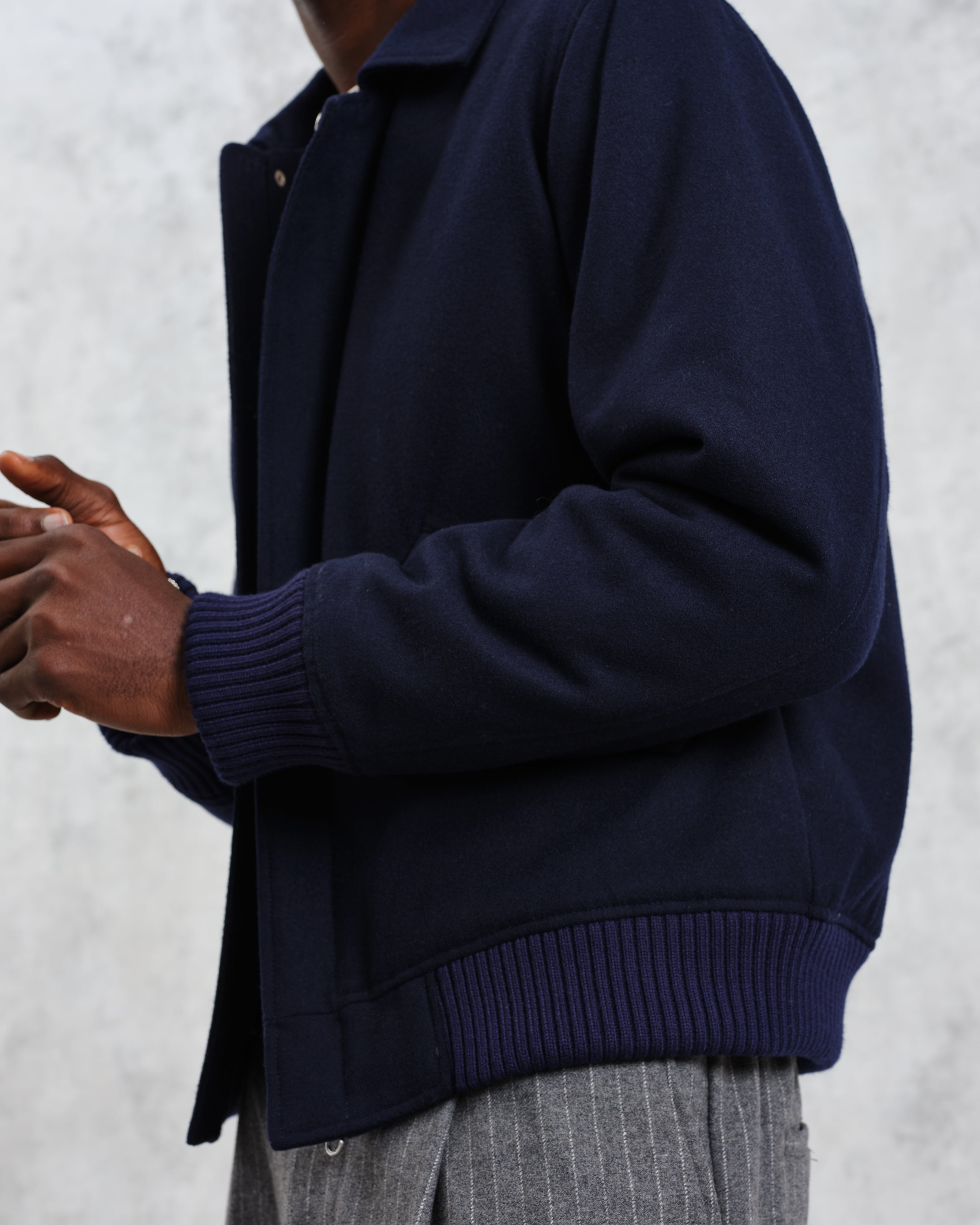 Men's Navy Wool Bomber Jacket & Wax London