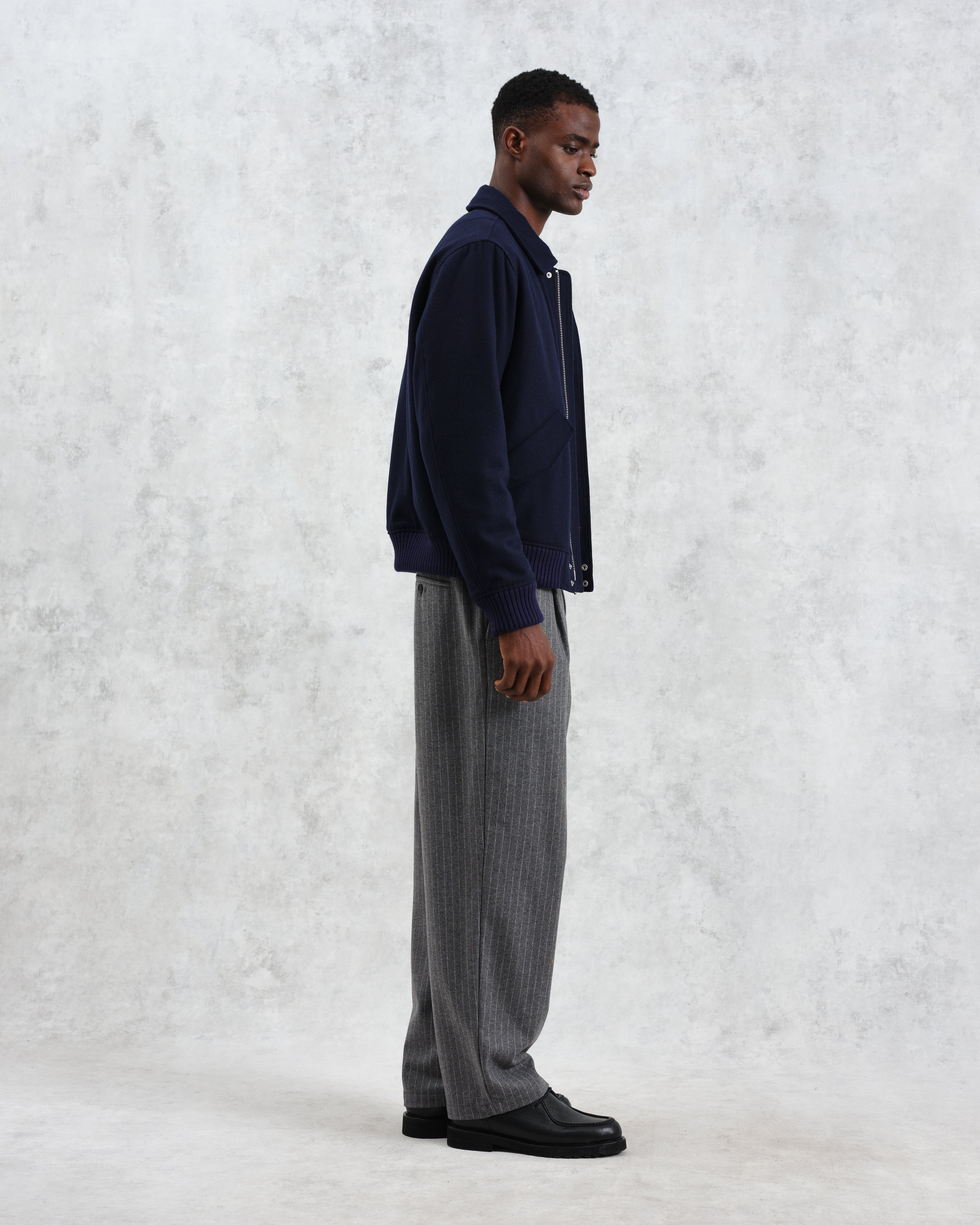 Men's Navy Wool Bomber Jacket & Wax London