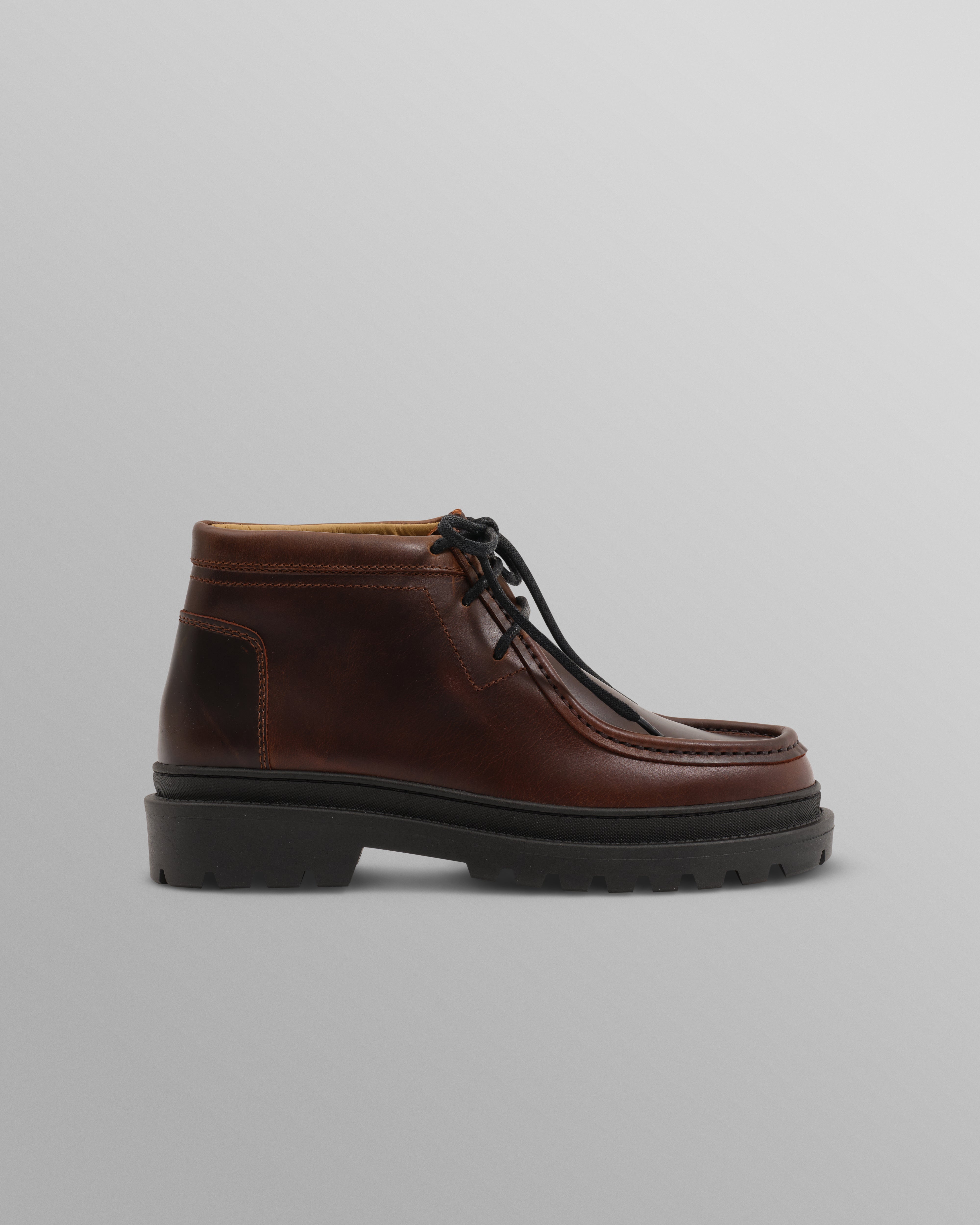 Men's Brown Smooth Leather Chunky Deck Boot & Wax London