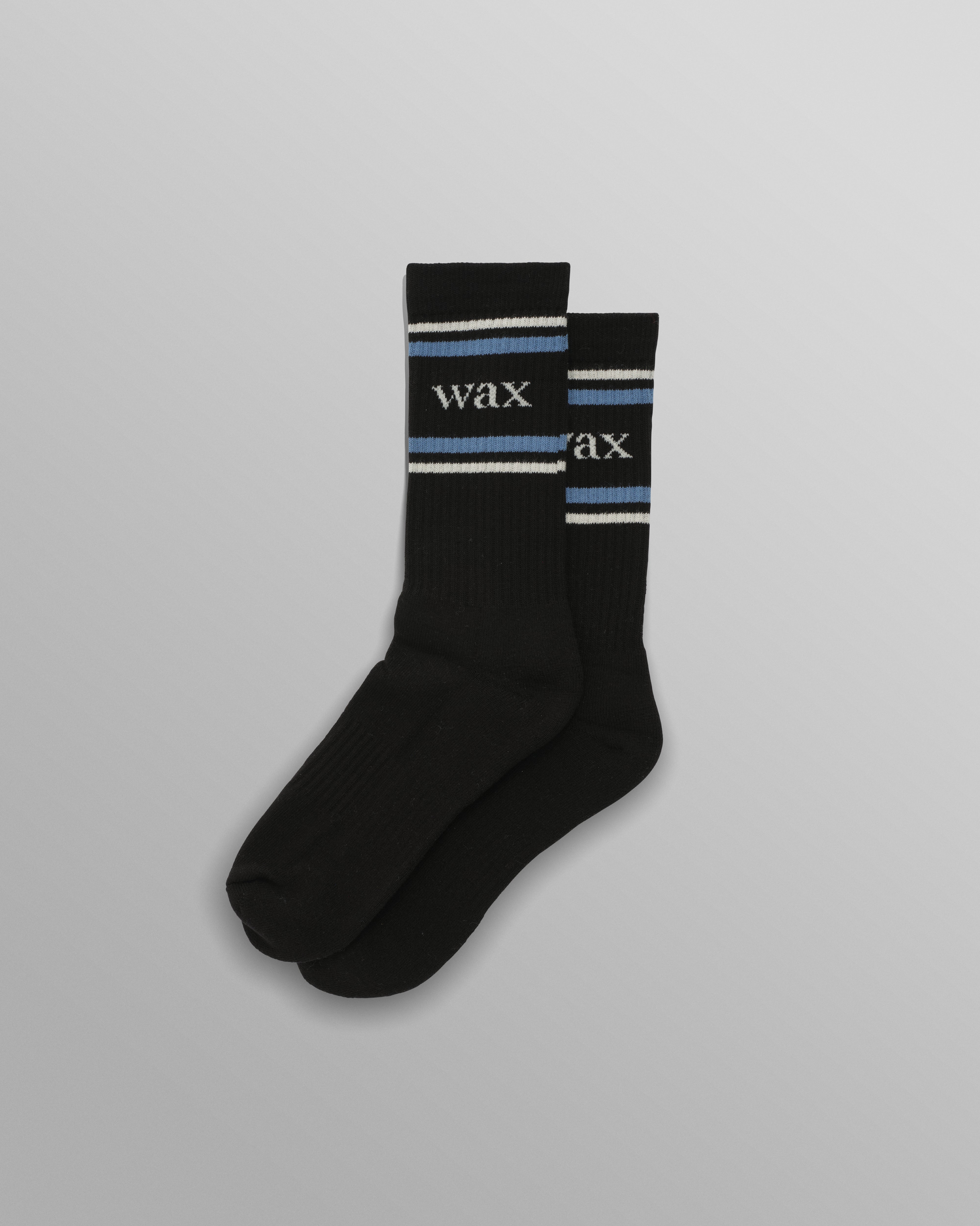 Thorpe - Black And Blue Branded Stripe Sports Sock & Wax London