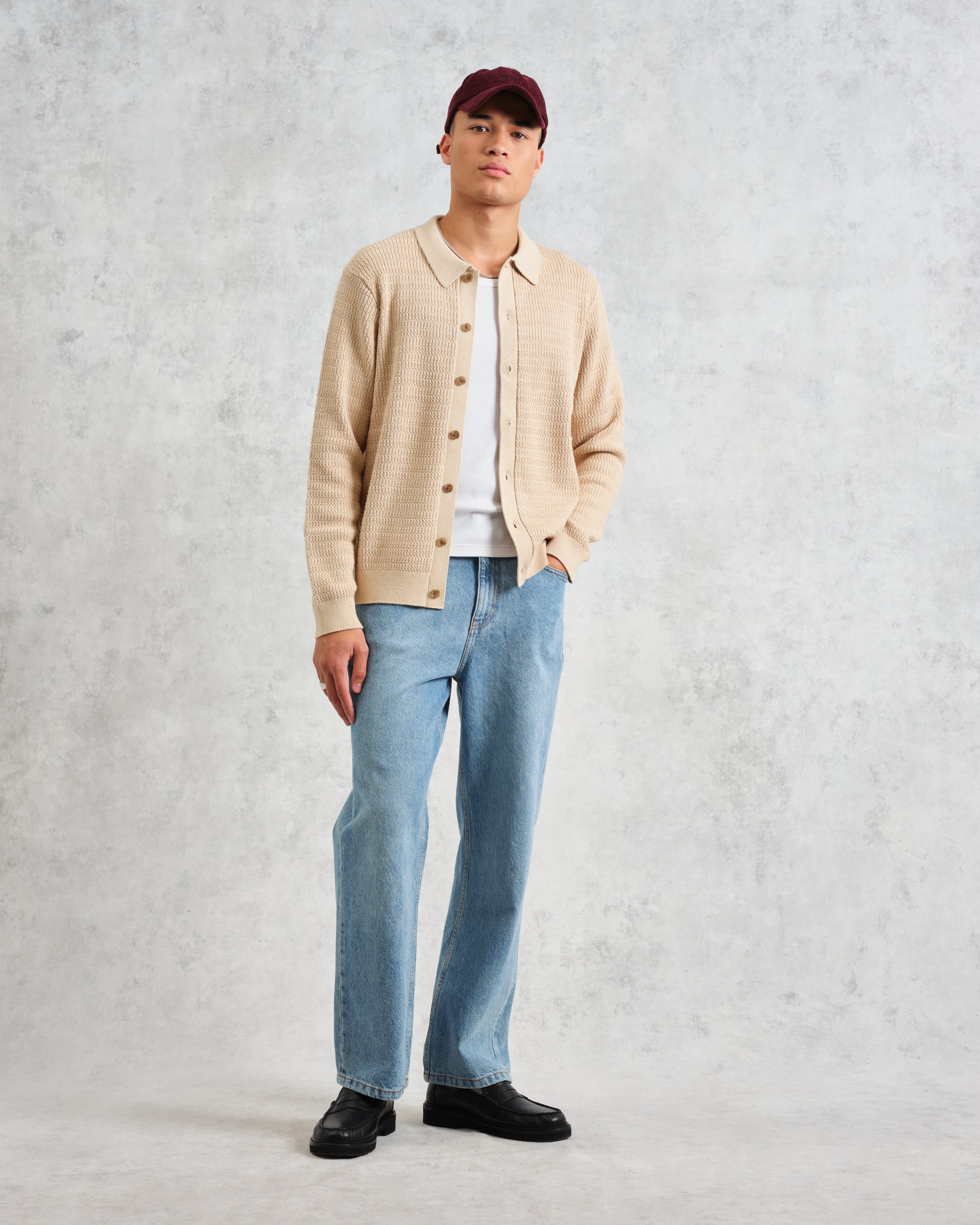 Tristan - Sand Cable Stitch Knitted Shirt & Wax London