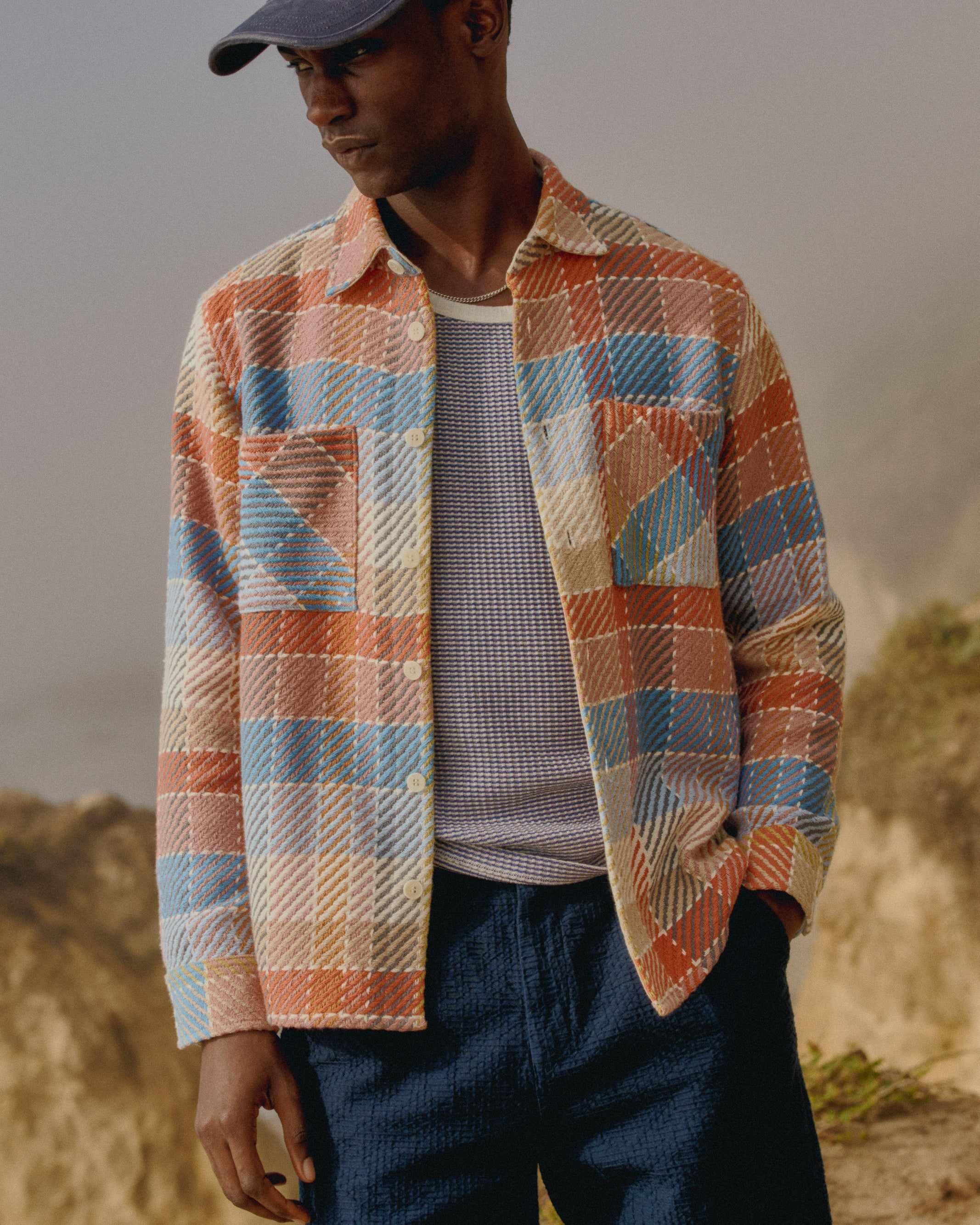 Whiting - Blue And Orange Pike Check Overshirt & Wax London