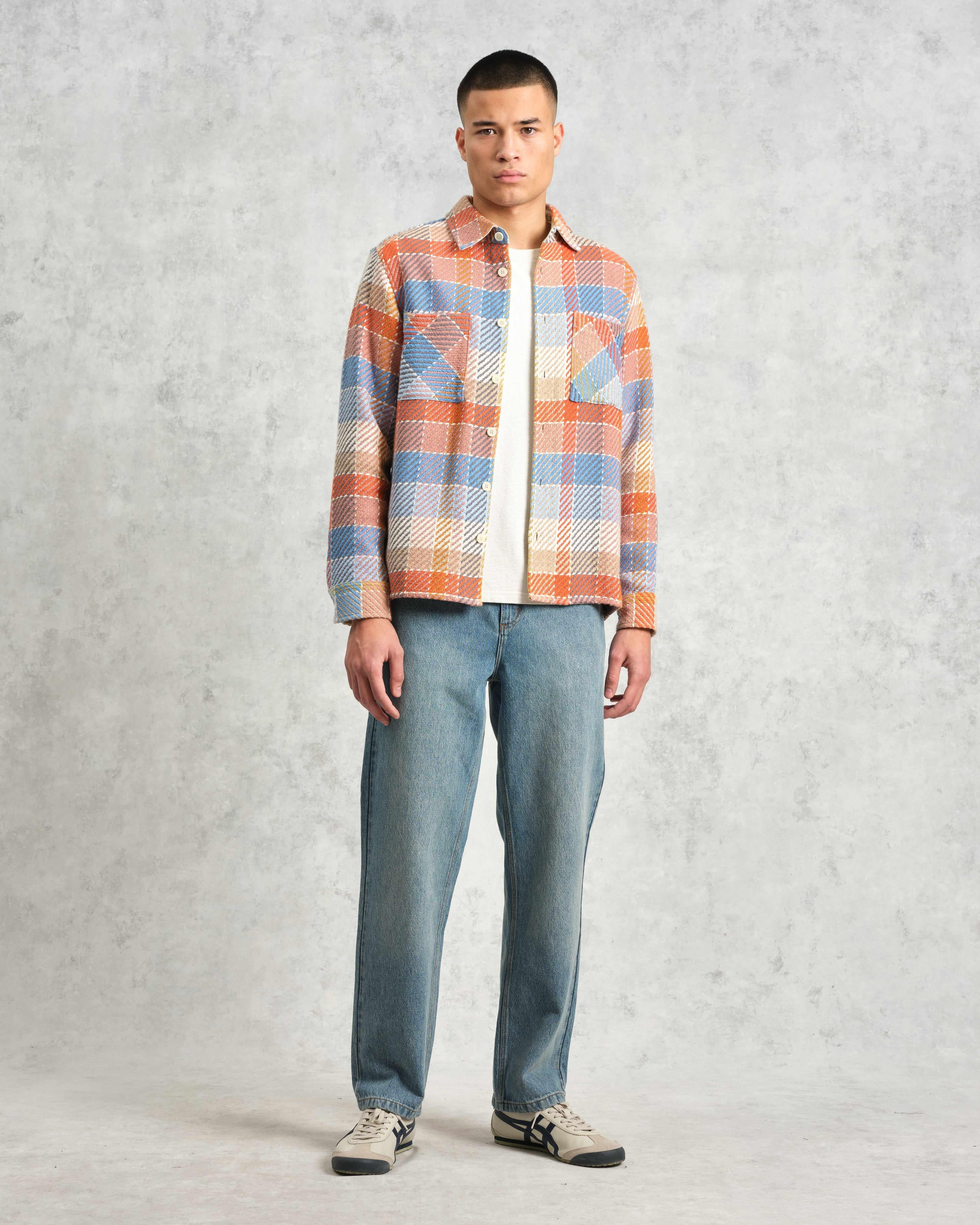 Men's Blue And Orange Pike Check Overshirt & Wax London