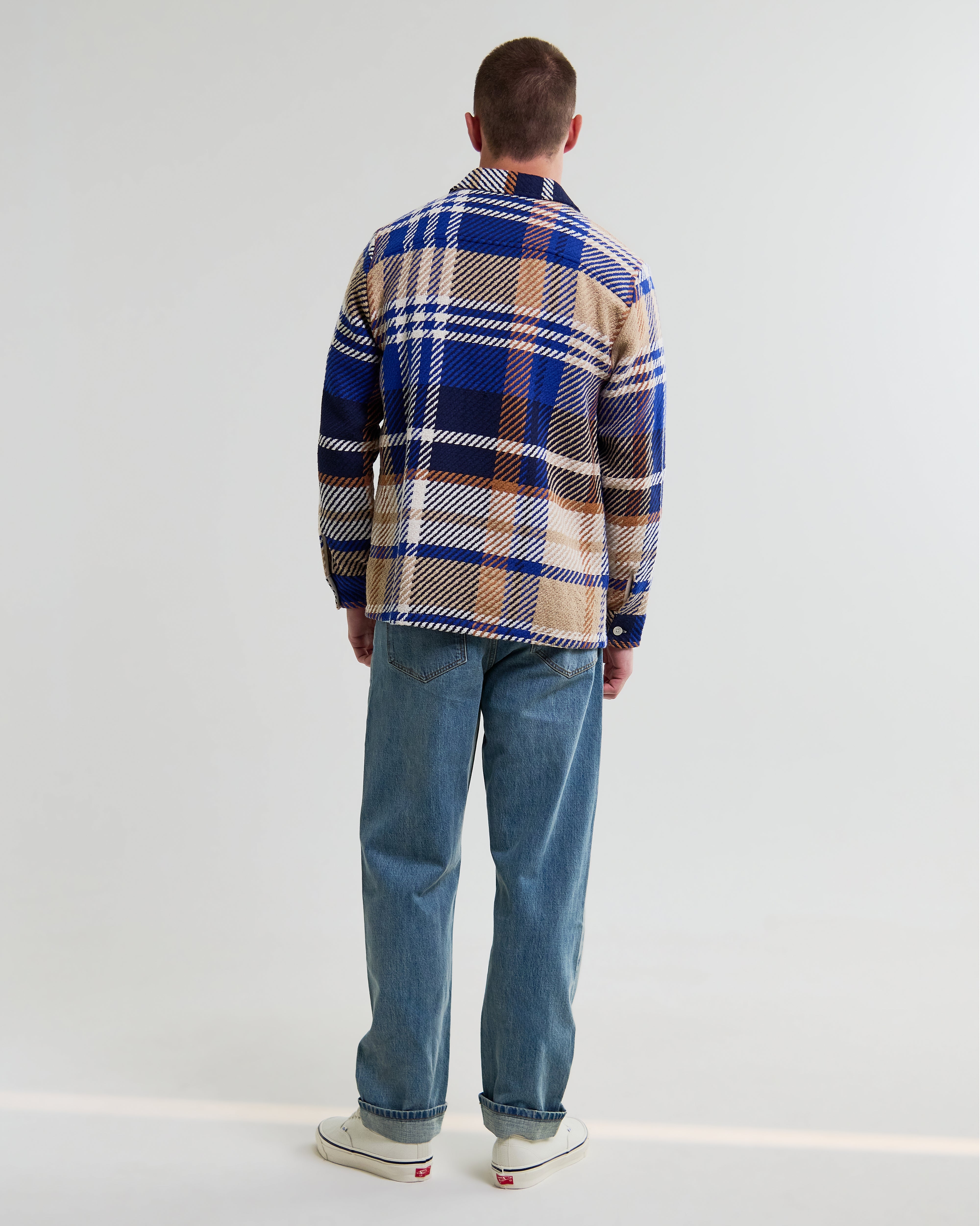 Men's Blue And Tan Bold Check Overshirt & Wax London