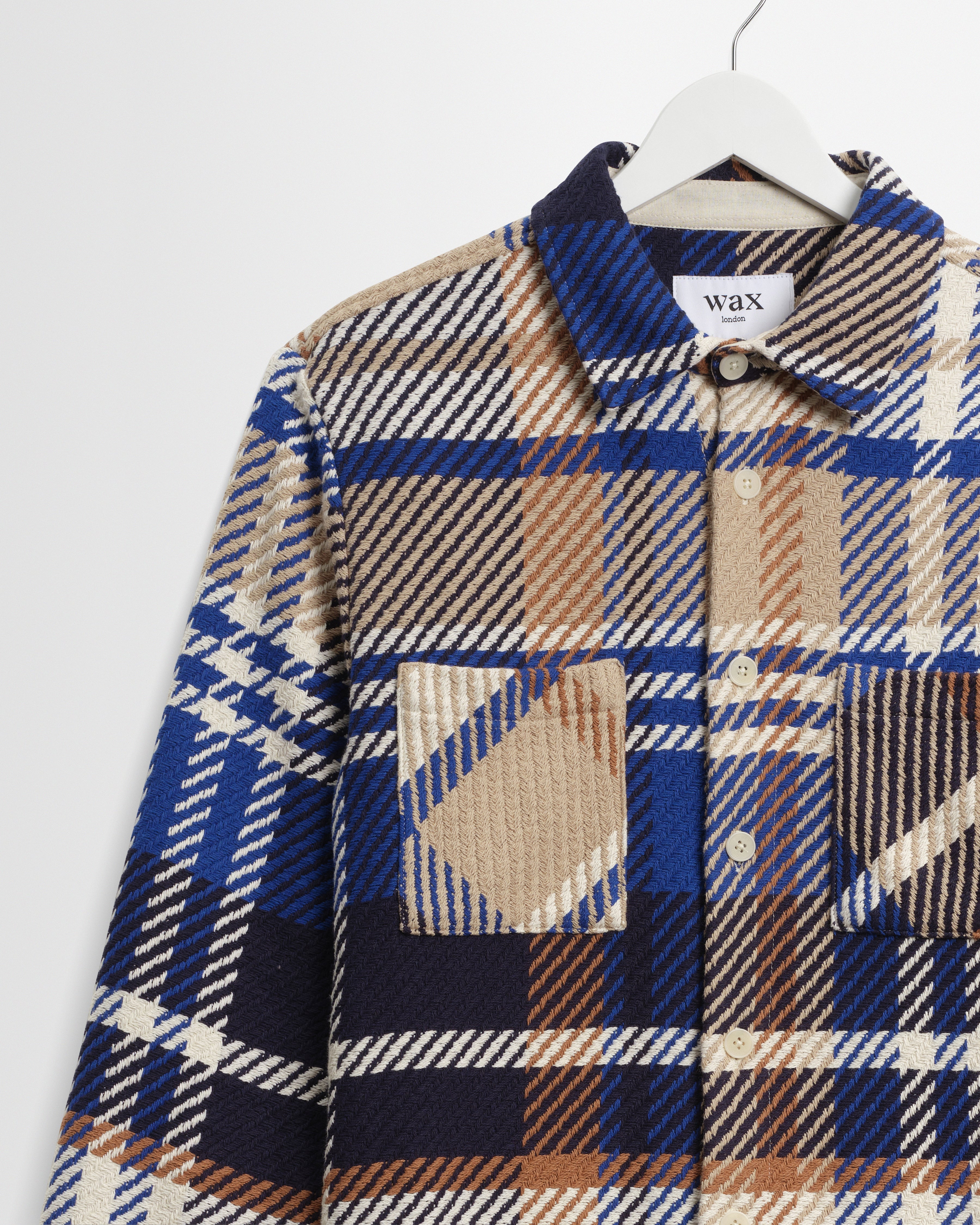 Men's Blue And Tan Bold Check Overshirt & Wax London