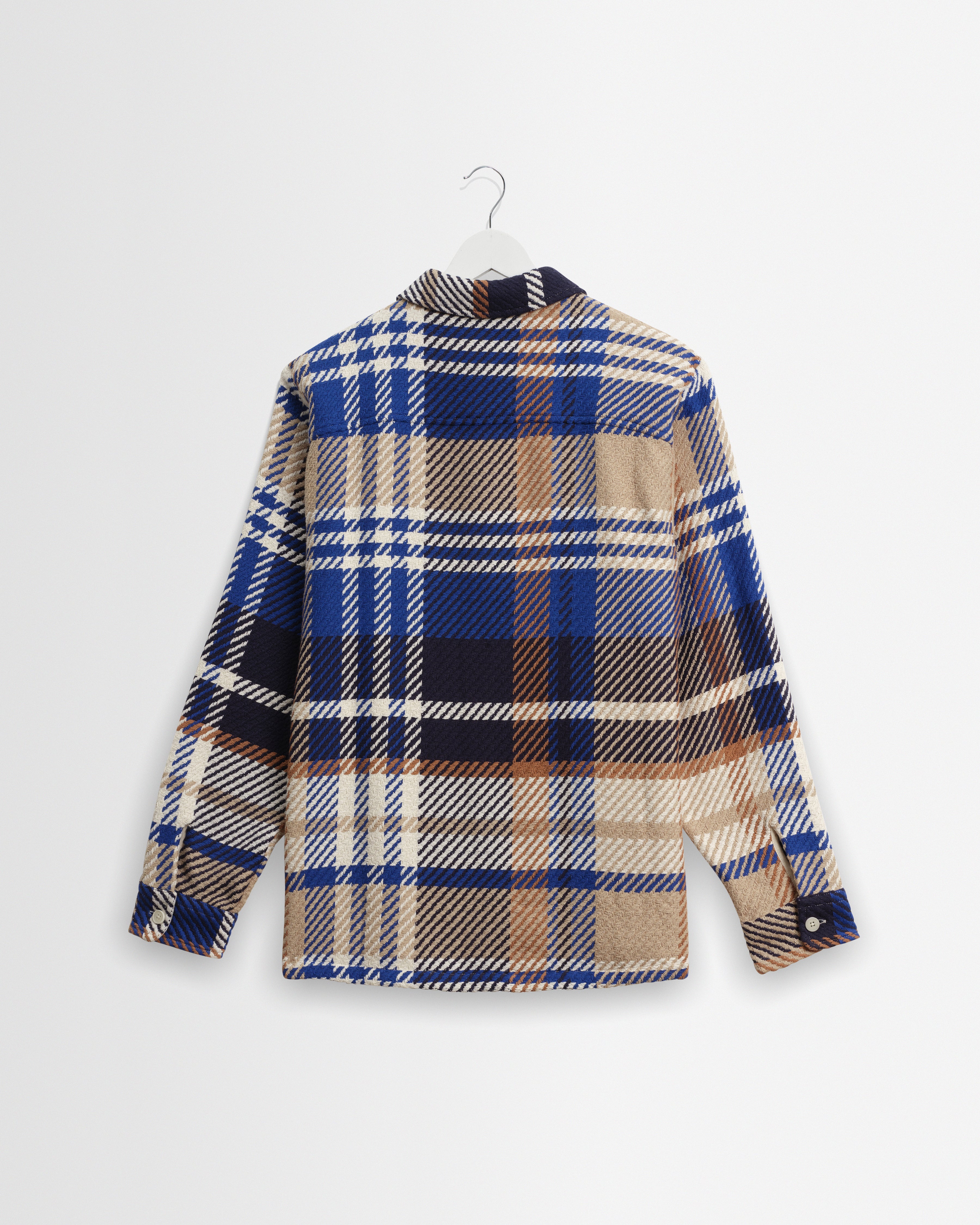 Men's Blue And Tan Bold Check Overshirt & Wax London
