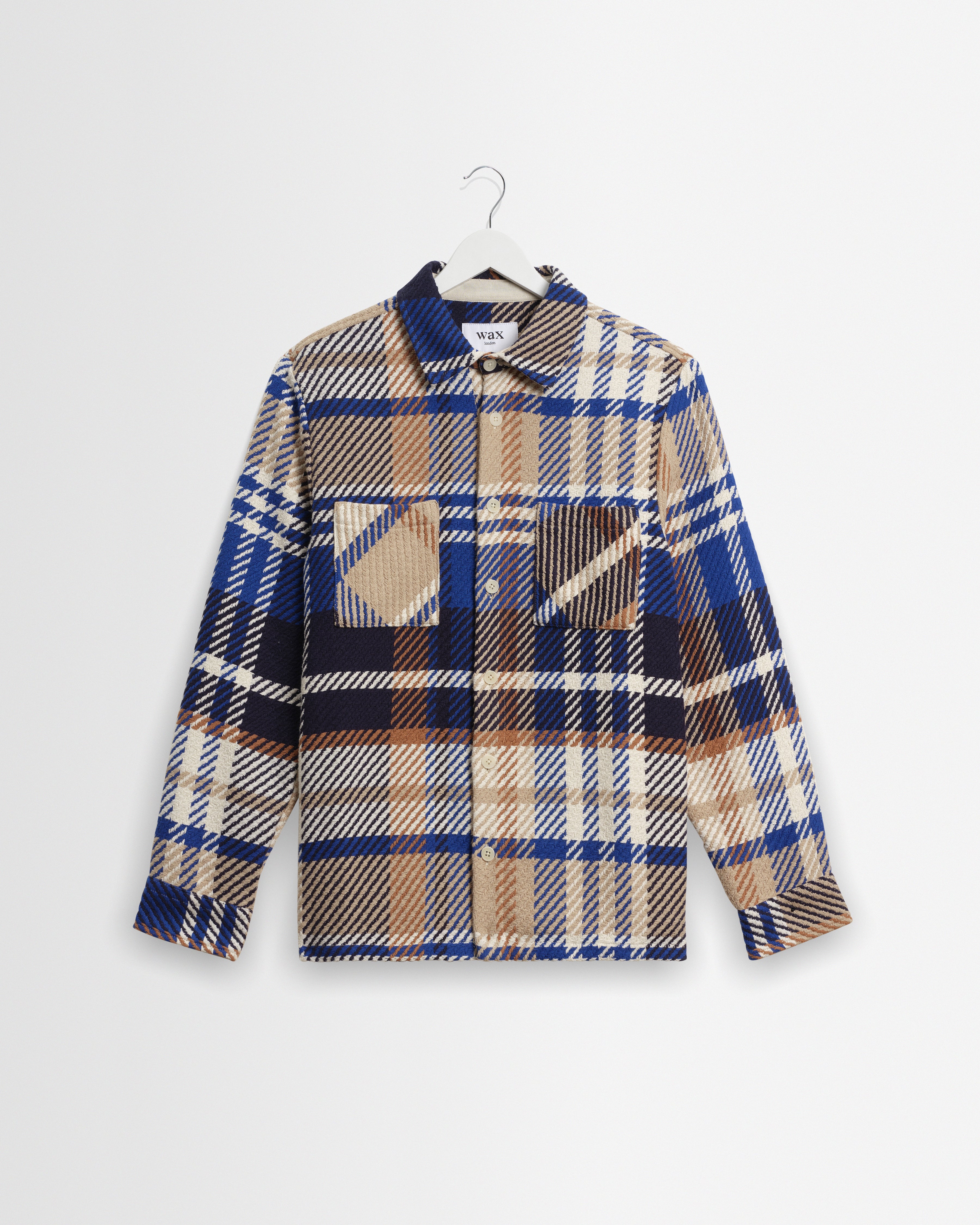 Men's Blue And Tan Bold Check Overshirt & Wax London