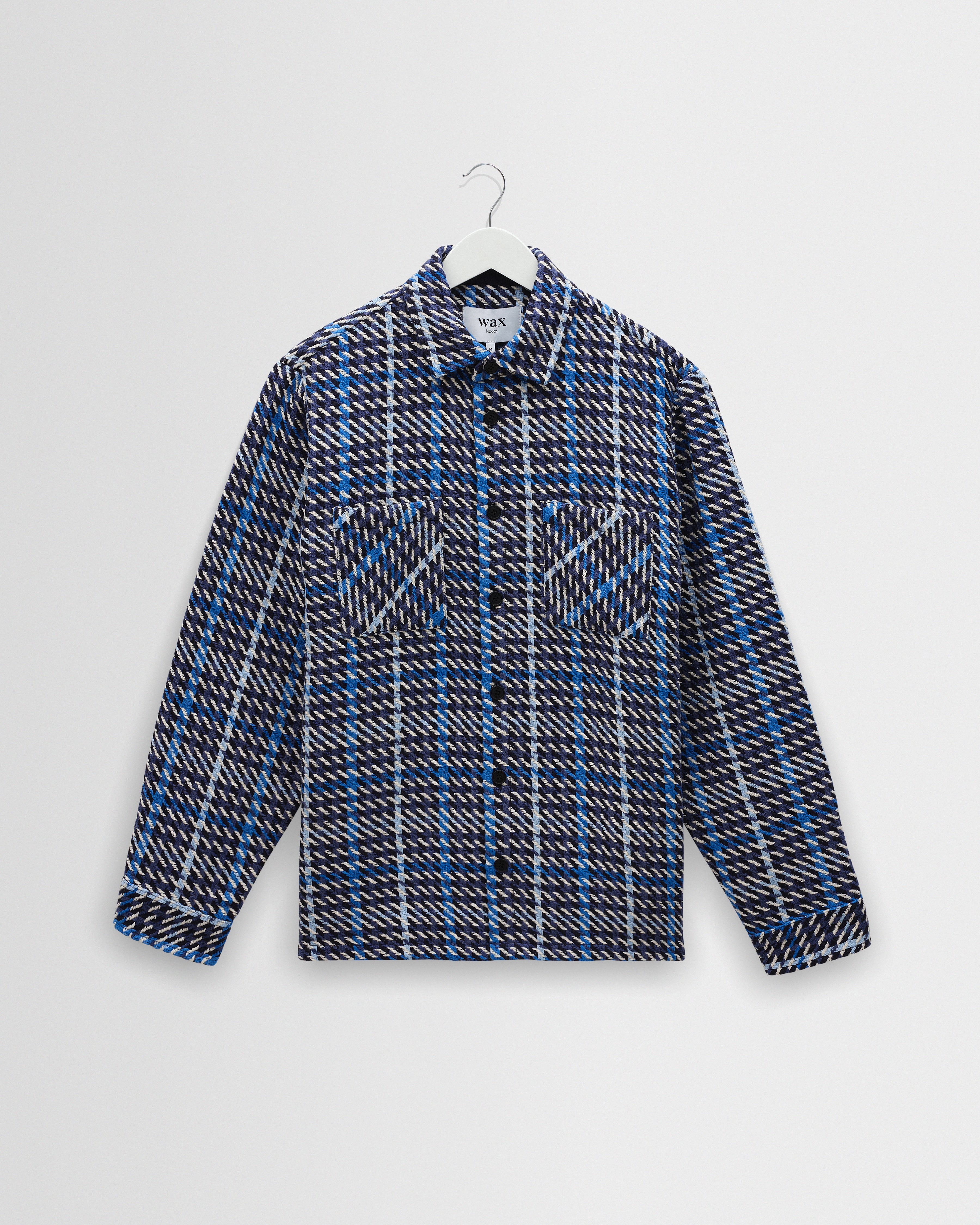 Men's Navy And Blue Houndstooth Weave Overshirt & Wax London