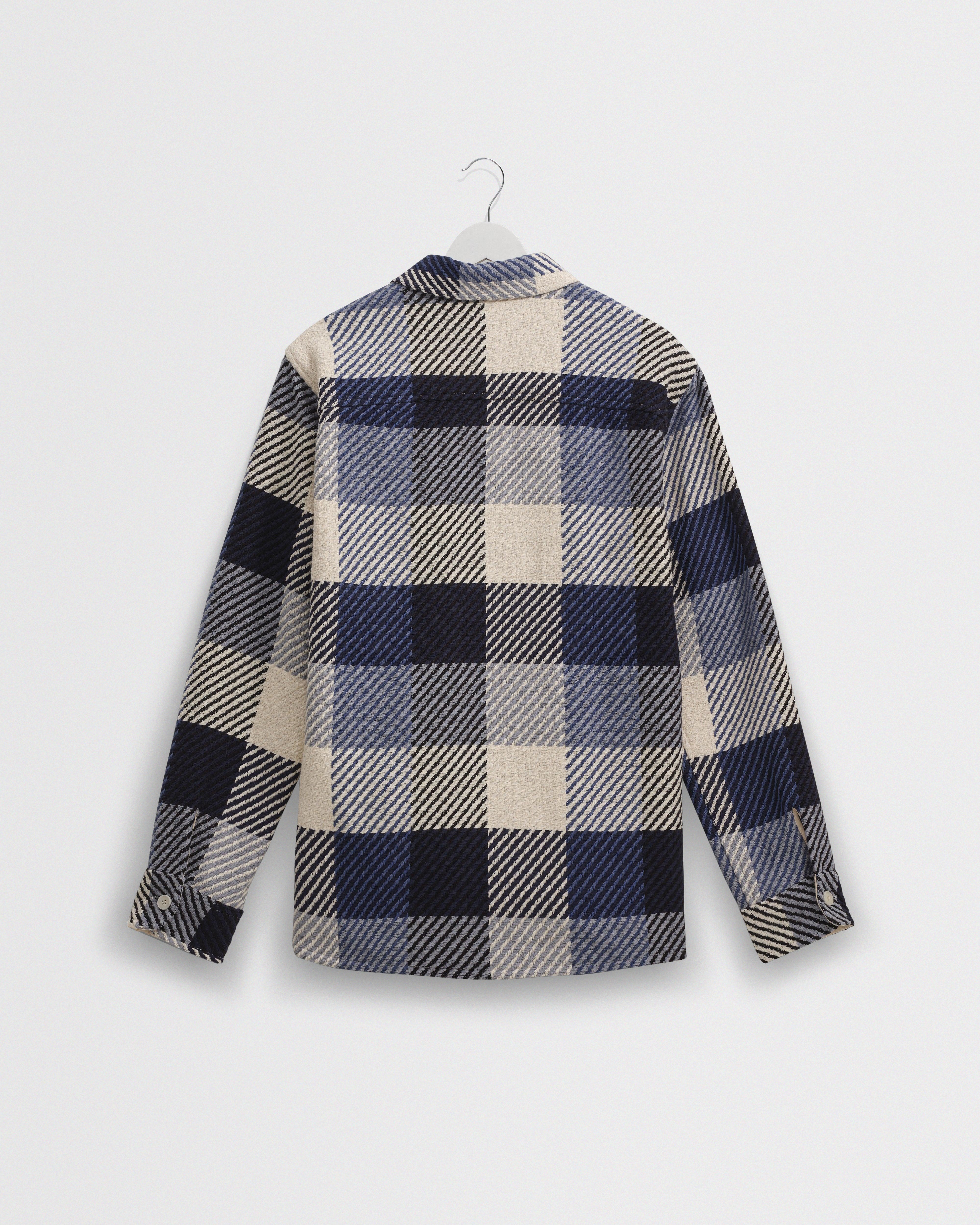 Men's Navy And Ecru Block Check Overshirt & Wax London