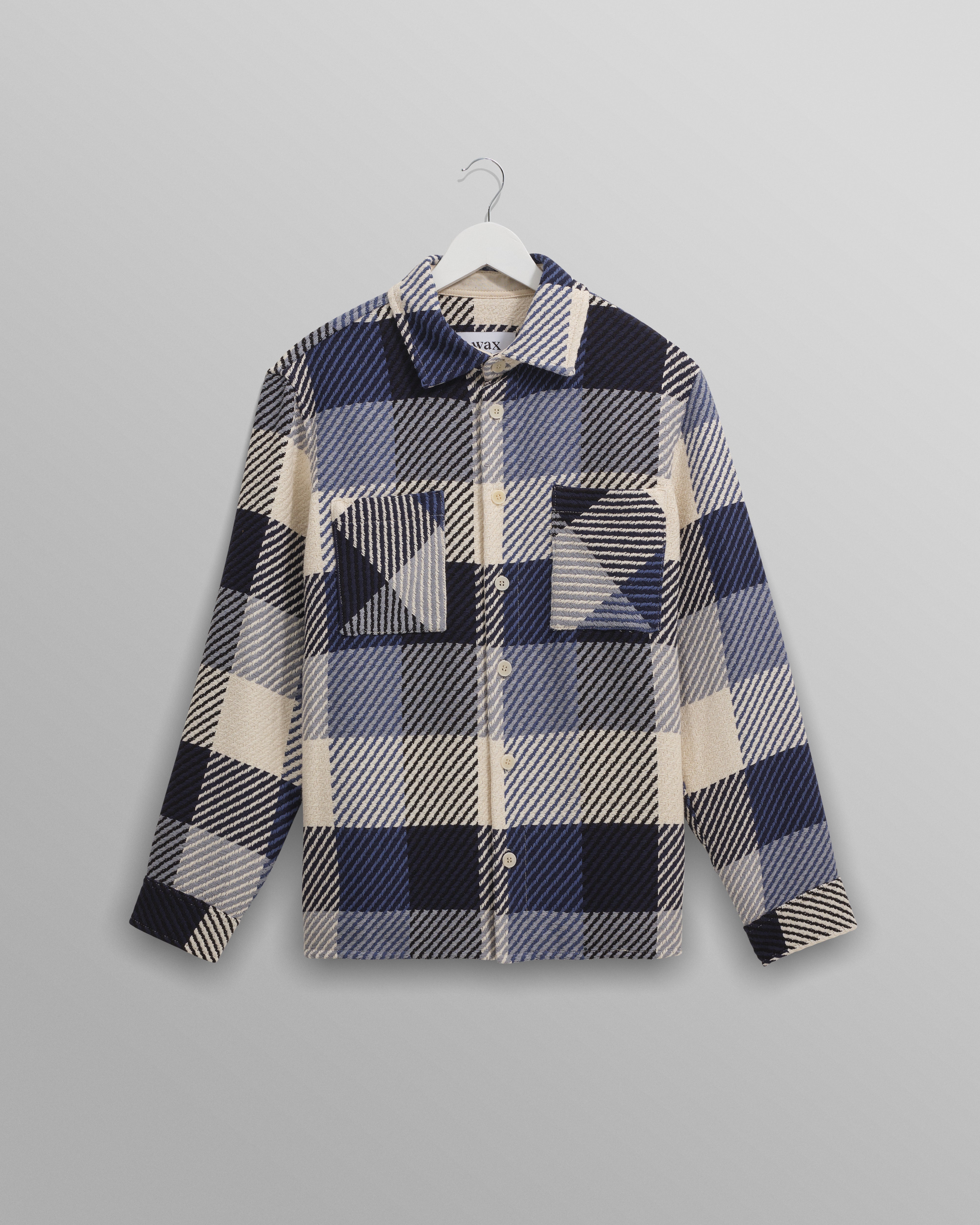 Men's Navy And Ecru Block Check Overshirt & Wax London