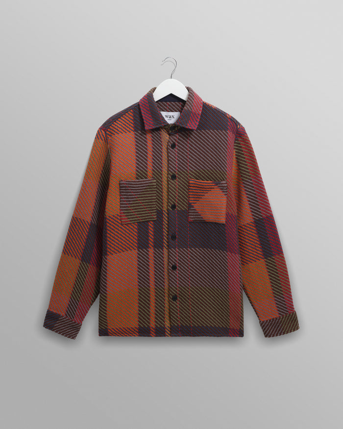 Men's Orange And Multicolour Check Overshirt & Wax London