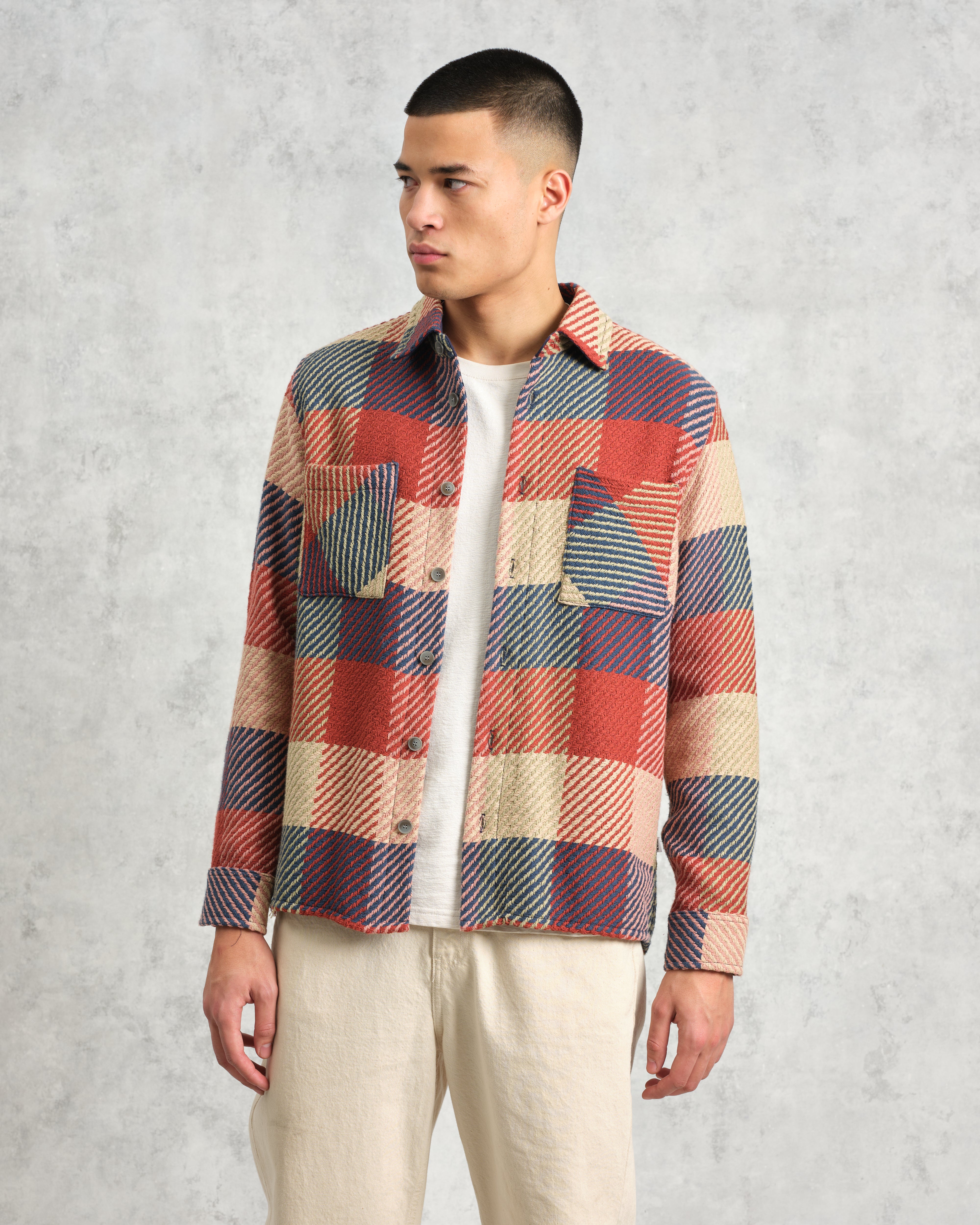 Men's Red And Multicolour Block Check Overshirt & Wax London