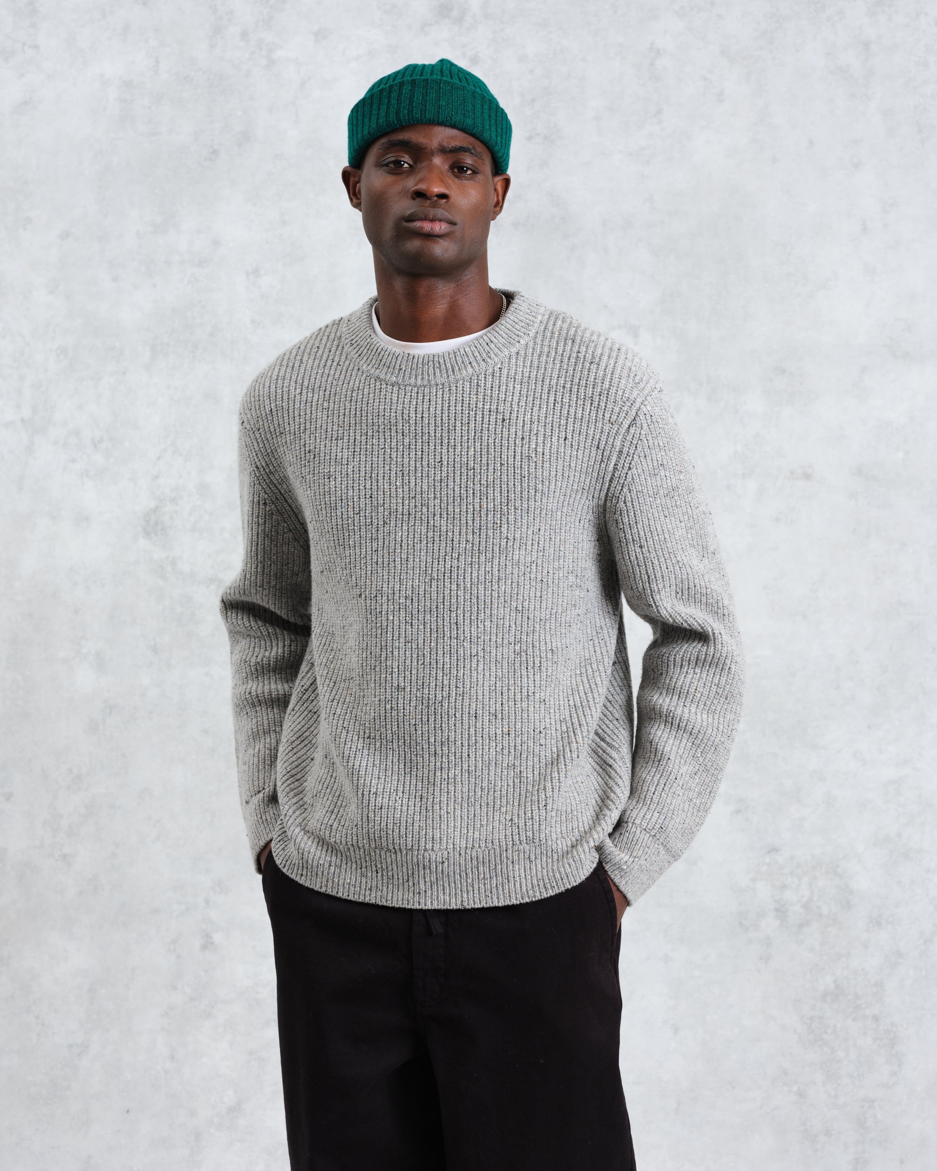 Men's Grey Fleck Wool Jumper & Wax London