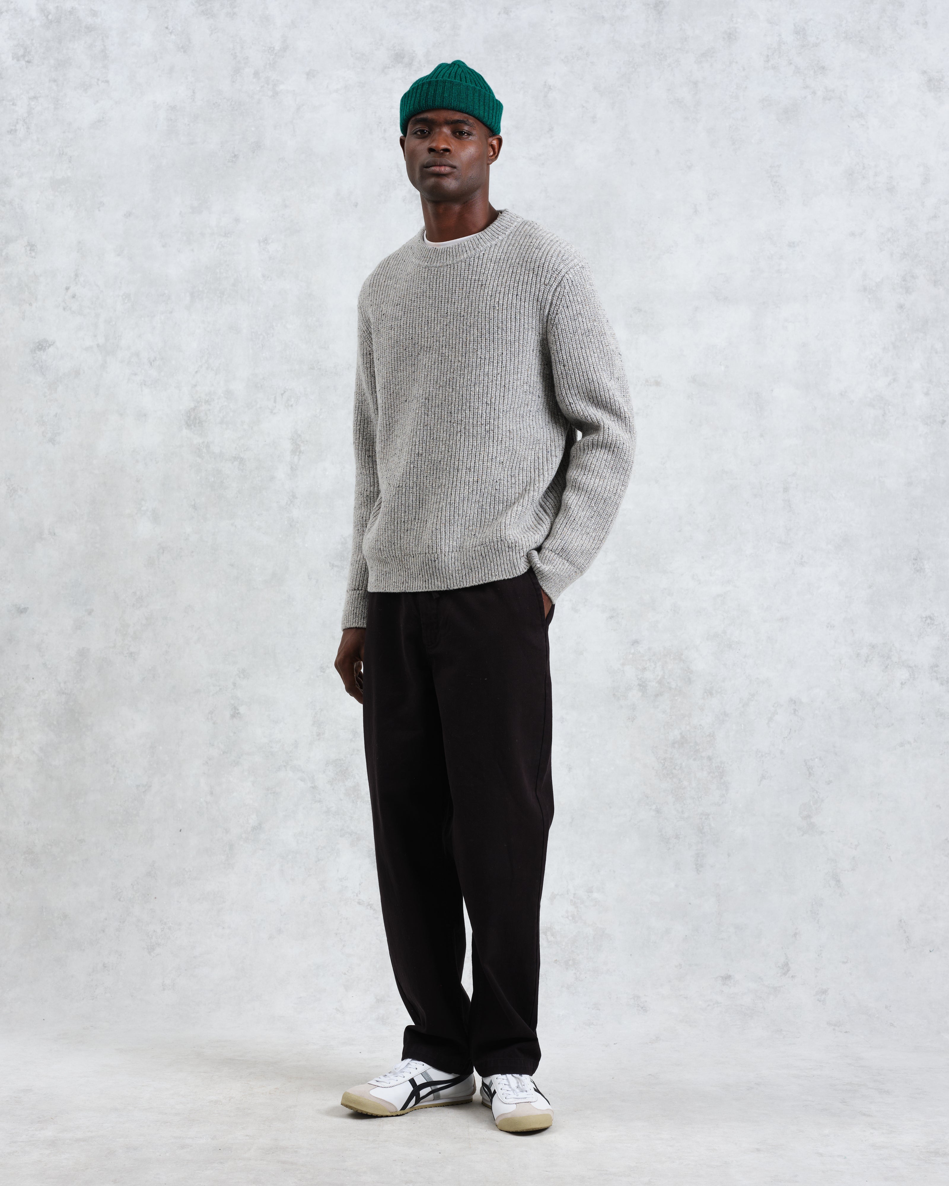 Men's Grey Fleck Wool Jumper & Wax London